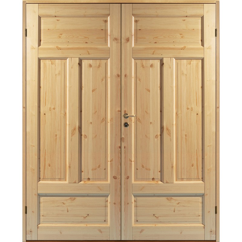 Parinnerdörr Allmoge Massiv obehandlad furu med 4 speglar - DörrTema.se