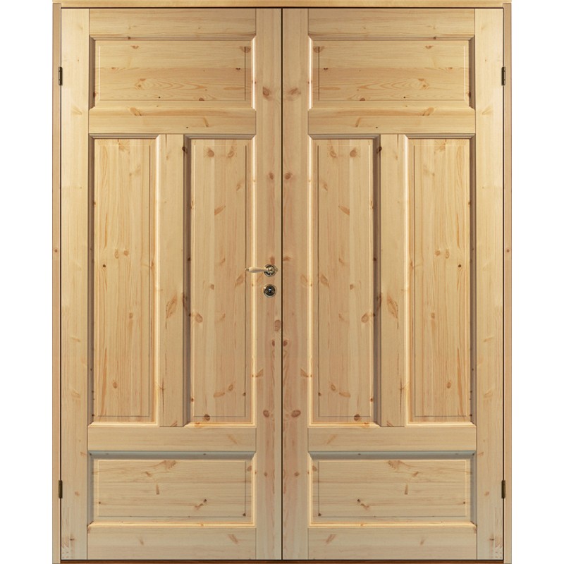 Parinnerdörr Allmoge Massiv obehandlad furu med 4 speglar - DörrTema.se